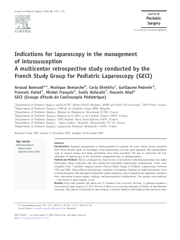 (PDF) Indications for laparoscopy in the management of intussusception