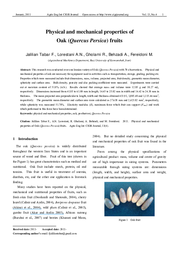 (PDF) Physical and mechanical properties of Oak (Quercus persica) fruits