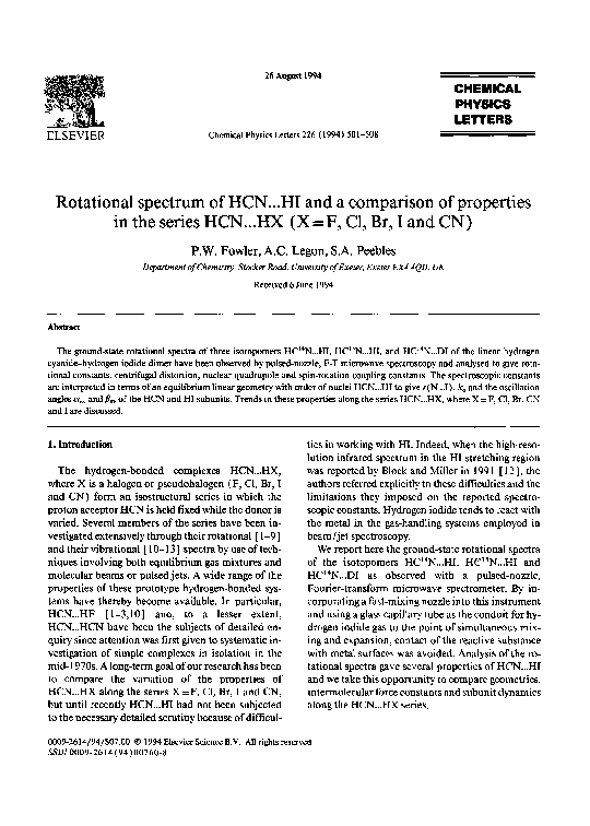 Pdf Rotational Spectrum Of Hcn…hi And A Comparison Of Properties In