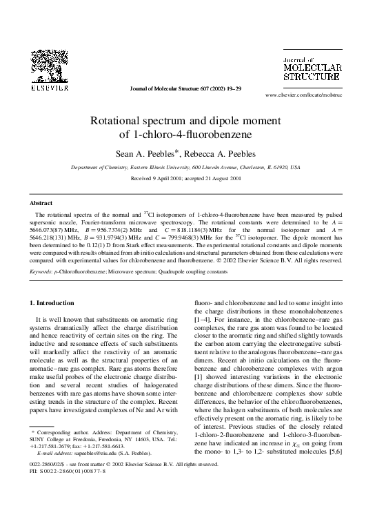 (PDF) Rotational spectrum and dipole moment of 1-chloro-4-fluorobenzene ...