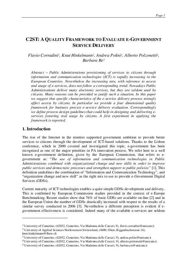 (PDF) C2ST: a quality framework to evaluate e-government service delivery