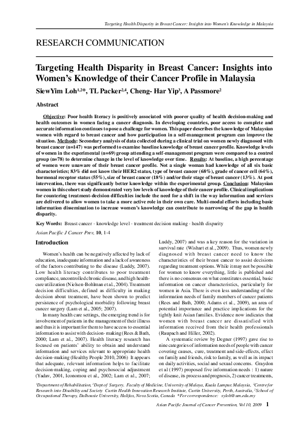 (PDF) Targeting Health Disparity in Breast Cancer: Insights into Women ...