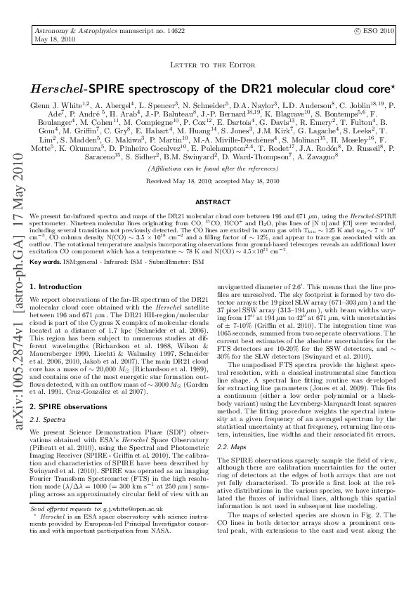 (PDF) Herschel -SPIRE spectroscopy of the DR21 molecular cloud core
