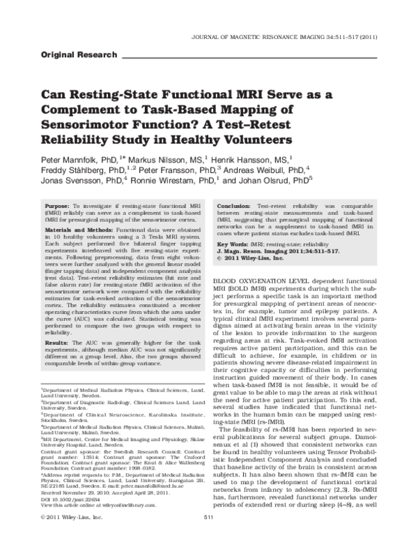 Pdf Can Resting State Functional Mri Serve As A Complement To Task Based Mapping Of