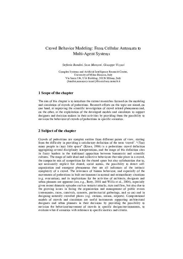 (PDF) Crowd Behaviour Modeling: From Cellular Automata to Multi-Agent Systems