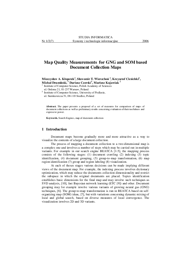 (PDF) Map Quality Measurements for GNG and SOM based Document Collection Maps