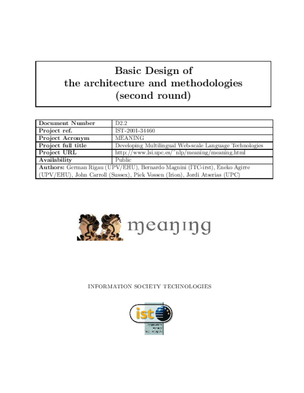 (PDF) Basic Design of the architecture and methodologies (second round)