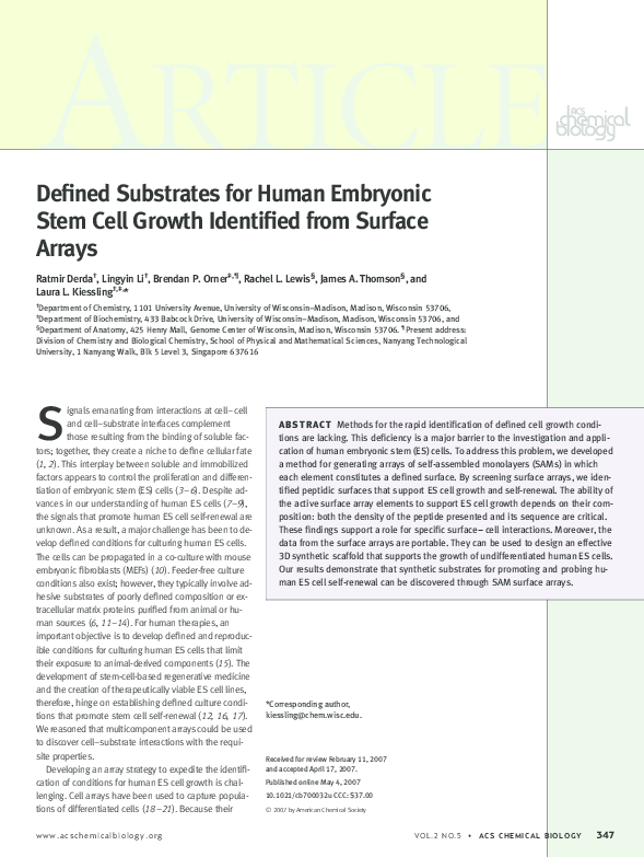 (PDF) Defined Substrates for Human Embryonic Stem Cell Growth ...