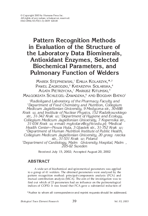 (PDF) Pattern recognition methods in evaluation of the structure of the laboratory data ...