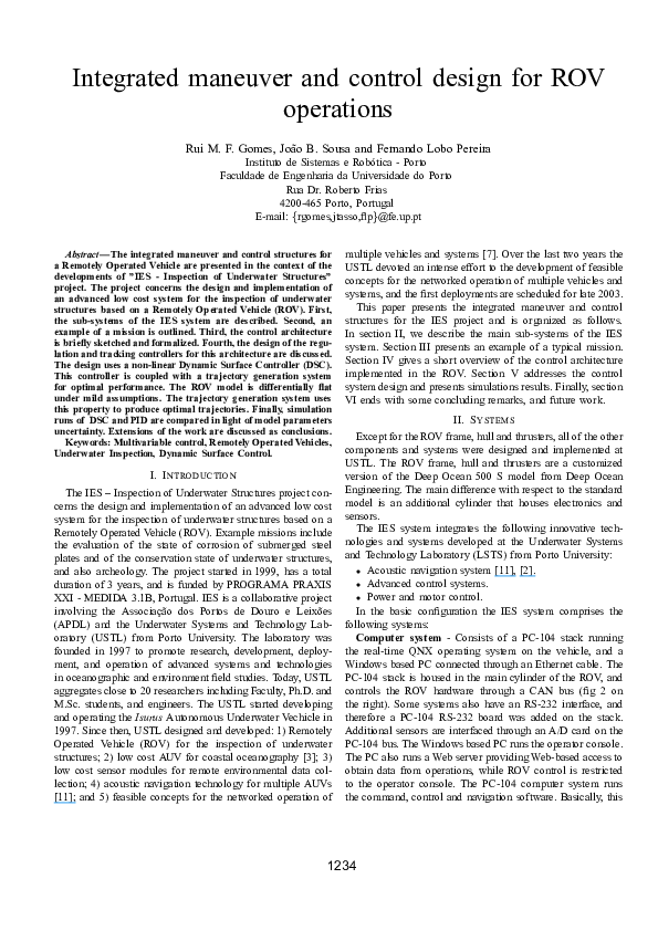 (PDF) Integrated maneuver and control design for ROV operations