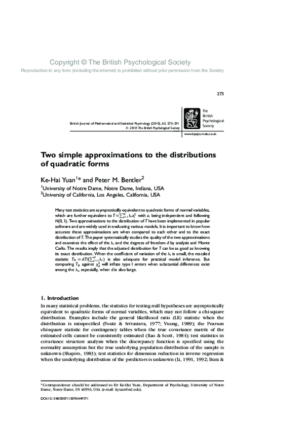(PDF) Two simple approximations to the distributions of quadratic forms