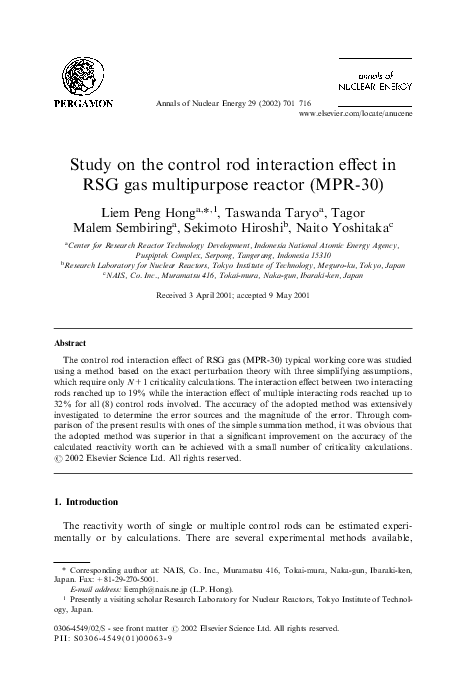 (PDF) Study on the control rod interaction effect in RSG gas ...