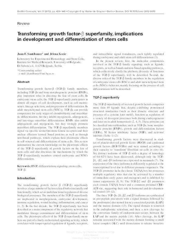 (PDF) Transforming growth factor-β superfamily, implications in ...