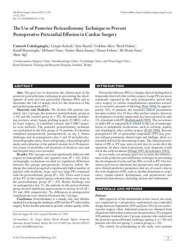 (PDF) The use of posterior pericardiotomy technique to prevent ...