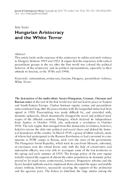 (PDF) Aristocracy and the White Terror Journal of Contemorary History