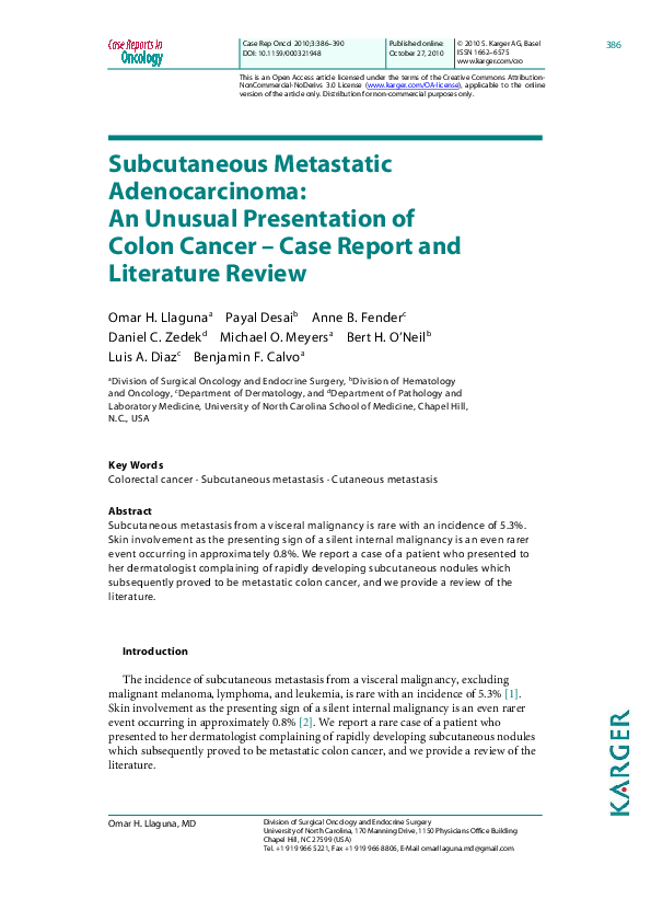 (PDF) Subcutaneous Metastatic Adenocarcinoma: An Unusual Presentation ...