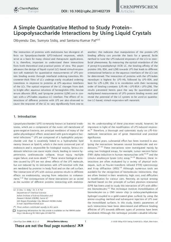 (PDF) A Simple Quantitative Method to Study Protein-Lipopolysaccharide ...