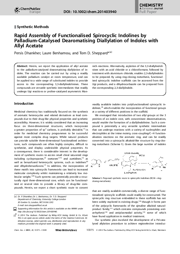(PDF) ChemInform Abstract: Rapid Assembly of Functionalized Spirocyclic ...