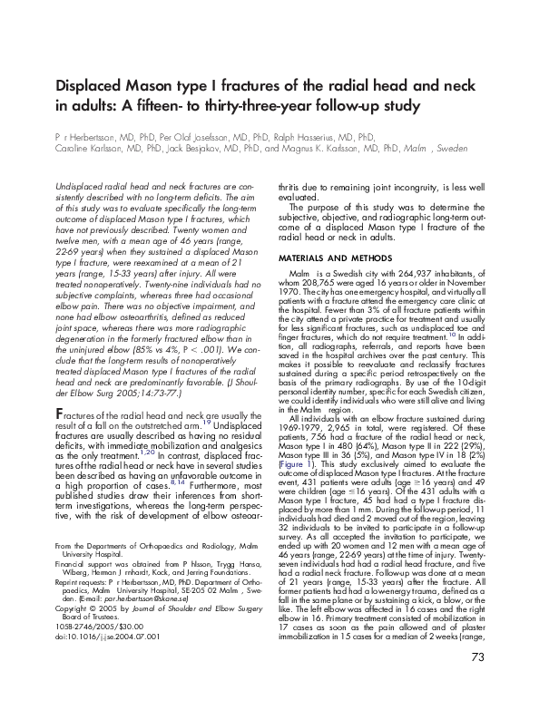(PDF) Displaced Mason type I fractures of the radial head and neck in ...
