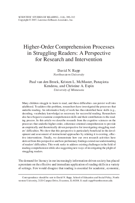 (PDF) Higher-Order Comprehension Processes in Struggling Readers: A ...