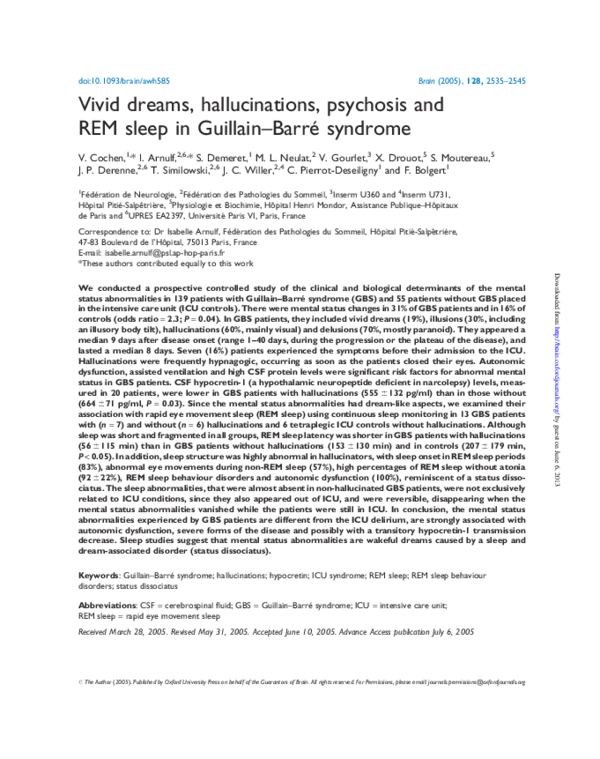 (PDF) Vivid dreams, hallucinations, psychosis and REM sleep in Guillain ...