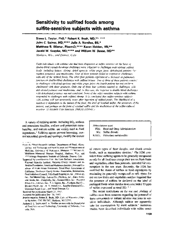(PDF) Sensitivity to sulfited foods among sulfite-sensitive subjects ...