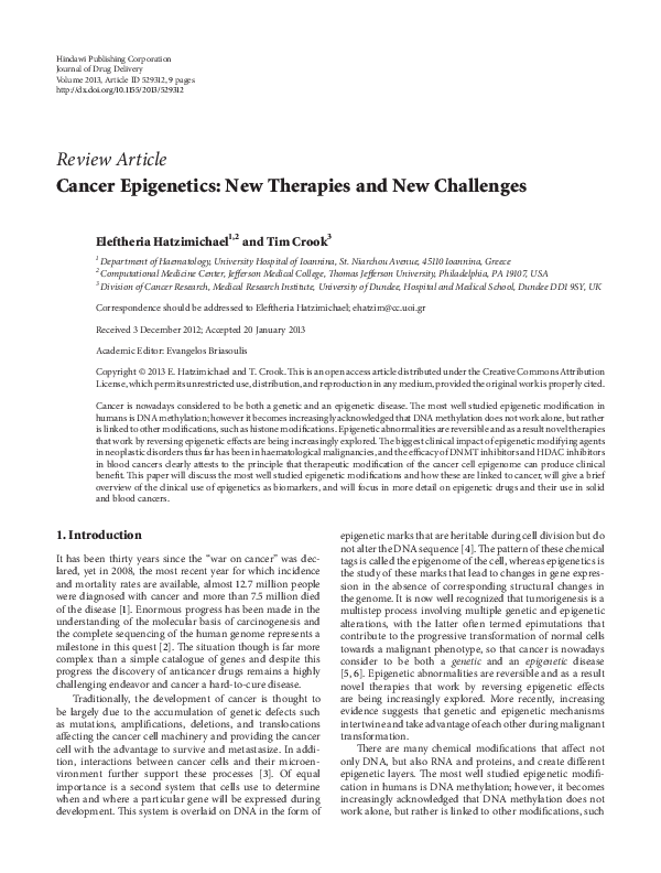 (PDF) Cancer Epigenetics: New Therapies and New Challenges