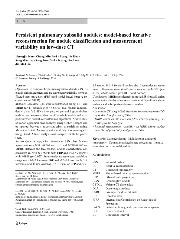 Pdf Persistent Pulmonary Subsolid Nodules Model Based Iterative Reconstruction For Nodule