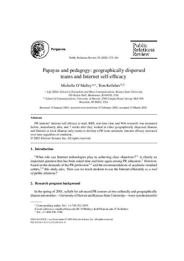 (PDF) Papayas and pedagogy: geographically dispersed teams and Internet self-efficacy