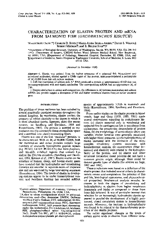 (PDF) Characterization of elastin protein and mRNA from salmonid fish ...
