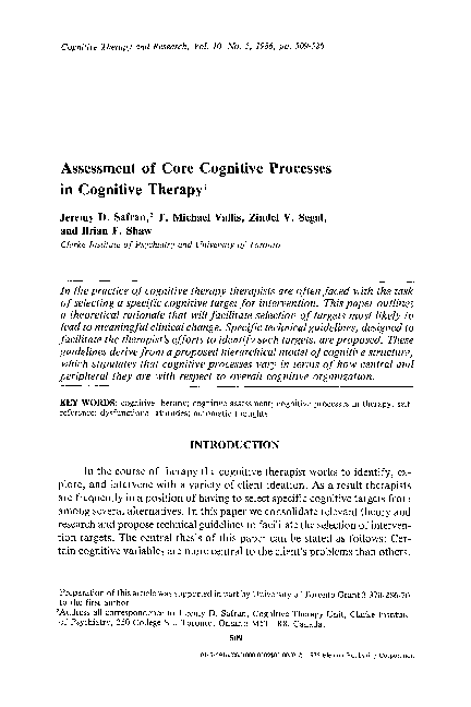 (PDF) Assessment of core cognitive processes in cognitive therapy