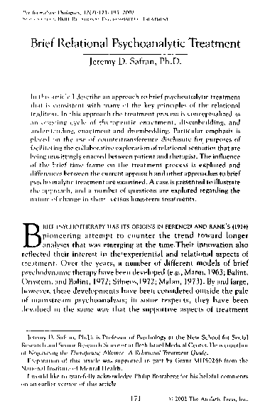 (PDF) Brief Relational Psychoanalytic Treatment