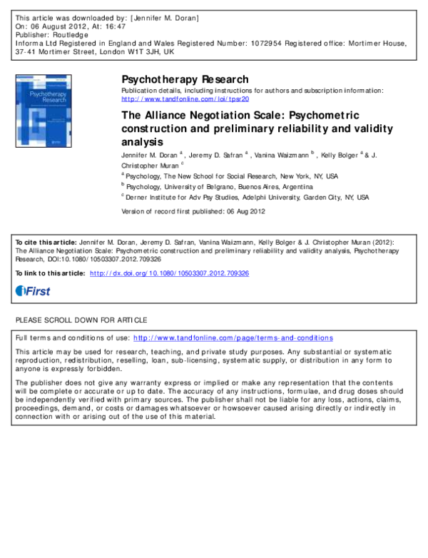 (PDF) The Alliance Negotiation Scale: Psychometric construction and ...