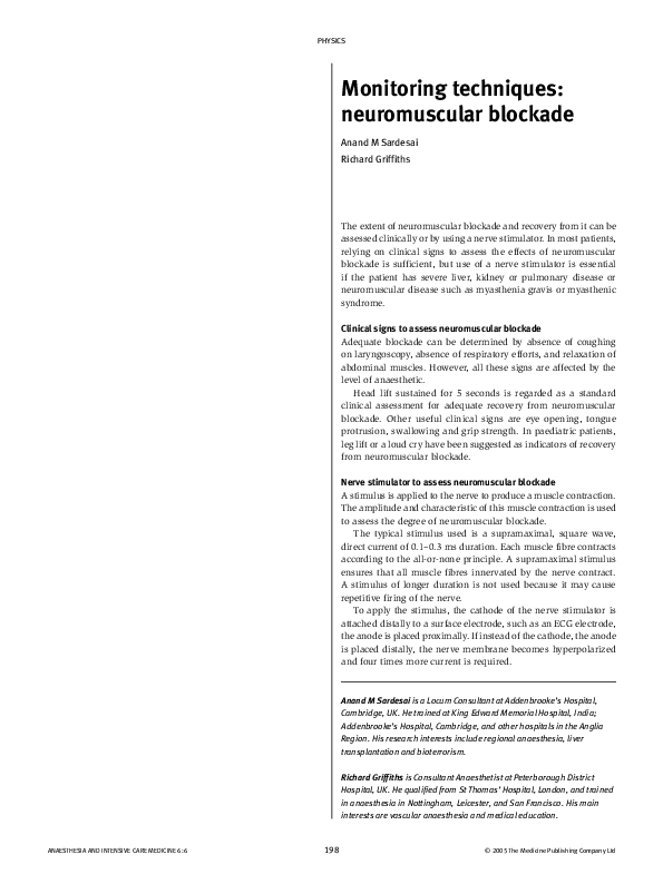 (PDF) Monitoring techniques: neuromuscular blockade