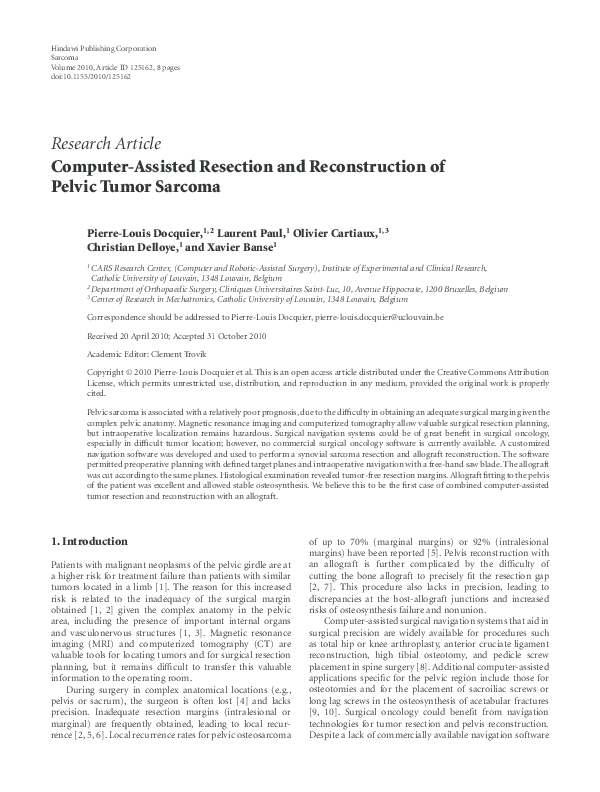 (PDF) Computer-assisted resection and reconstruction of pelvic tumor sarcoma