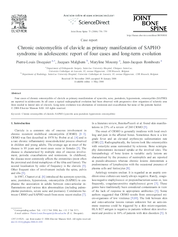 (PDF) Chronic osteomyelitis of clavicle as primary manifestation of ...