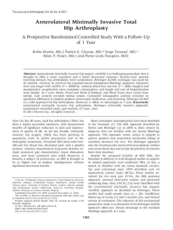 (PDF) Anterolateral Minimally Invasive Total Hip Arthroplasty