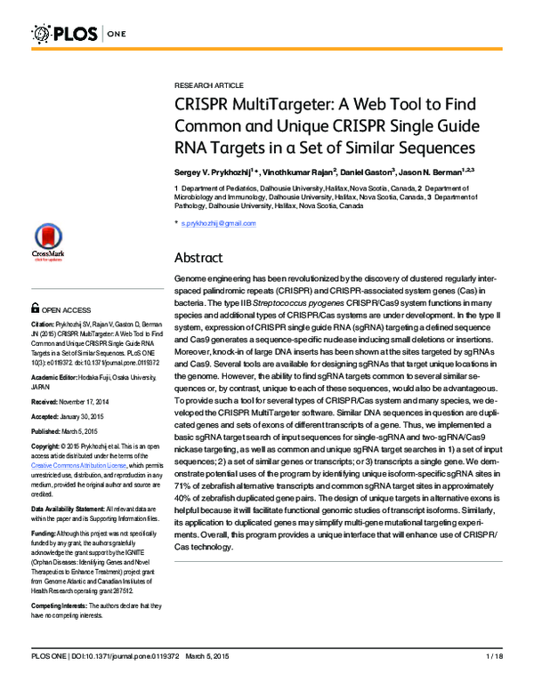 (PDF) CRISPR MultiTargeter: A Web Tool to Find Common and Unique CRISPR ...