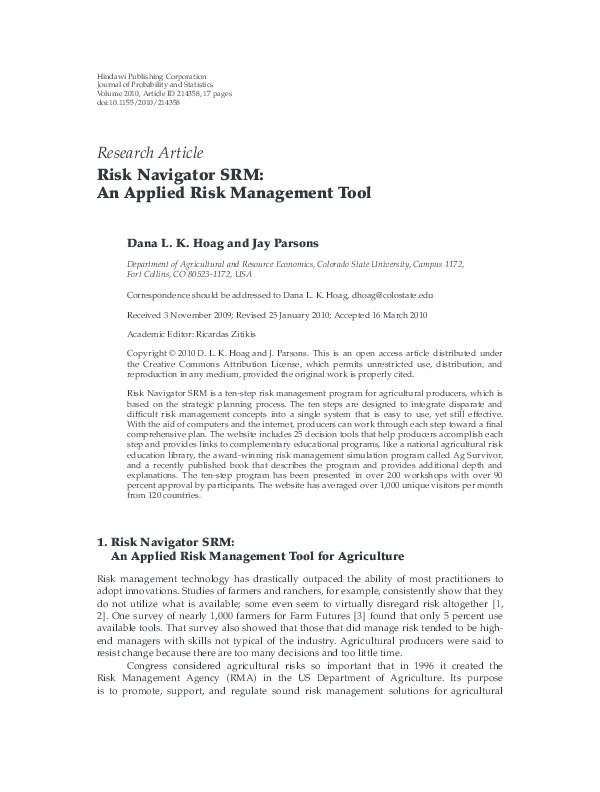 (PDF) Risk Navigator SRM: An Applied Risk Management Tool