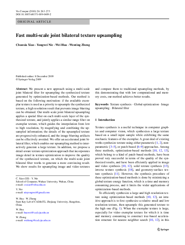 (PDF) Fast multi-scale joint bilateral texture upsampling