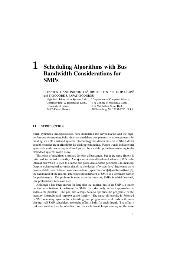 (PDF) Scheduling Algorithms with Bus Bandwidth Considerations for SMPs