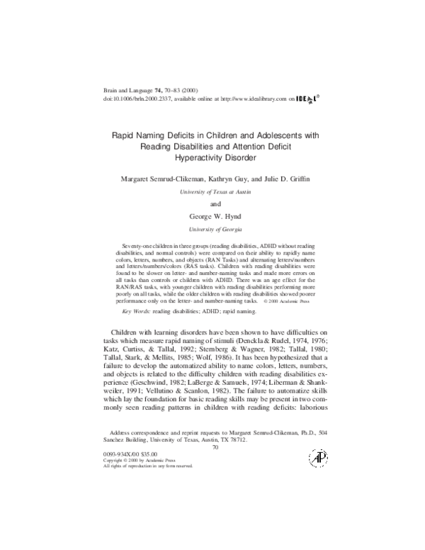 (PDF) Rapid Naming Deficits in Children and Adolescents with Reading ...