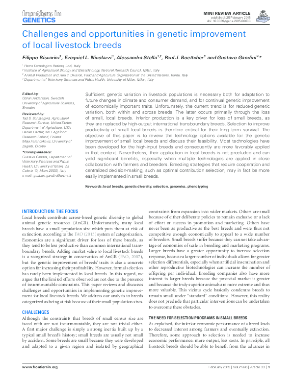 (PDF) Challenges and opportunities in genetic improvement of local livestock breeds