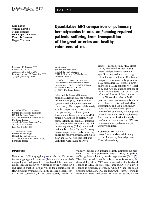 (PDF) Quantitative MRI comparison of pulmonary hemodynamics in mustard ...