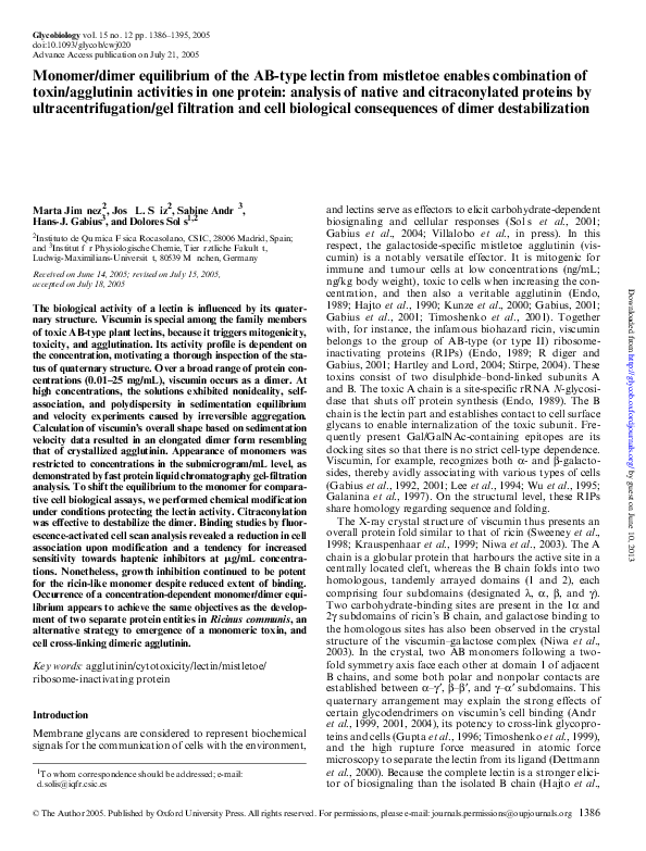 (PDF) Monomer/dimer equilibrium of the AB-type lectin from mistletoe ...