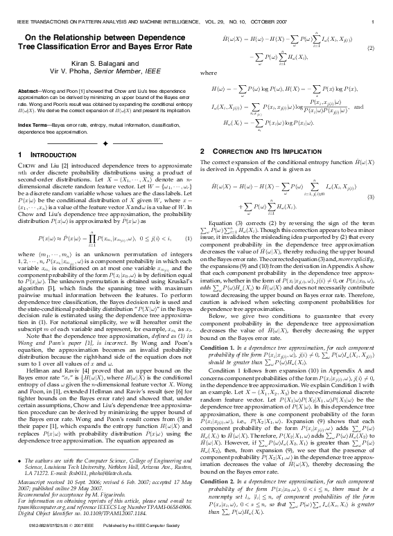 (PDF) On the Relationship Between Dependence Tree Classification Error and Bayes Error Rate