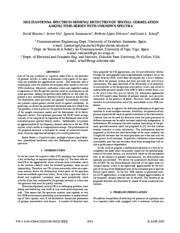 Pdf Multiantenna Spectrum Sensing Detection Of Spatial Correlation