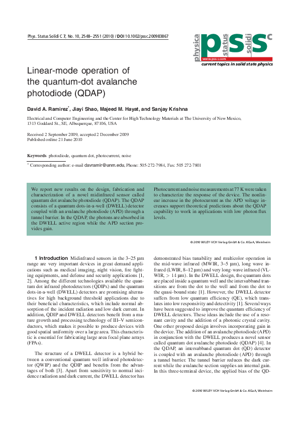 (PDF) Linear-mode operation of the quantum-dot avalanche photodiode (QDAP)