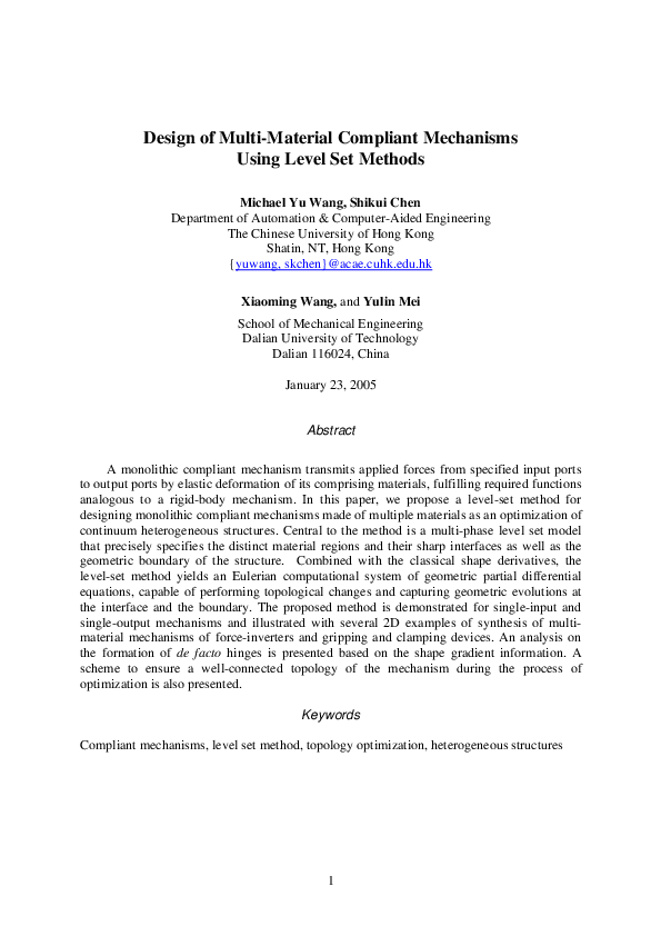 (PDF) Design of Multimaterial Compliant Mechanisms Using Level-Set Methods