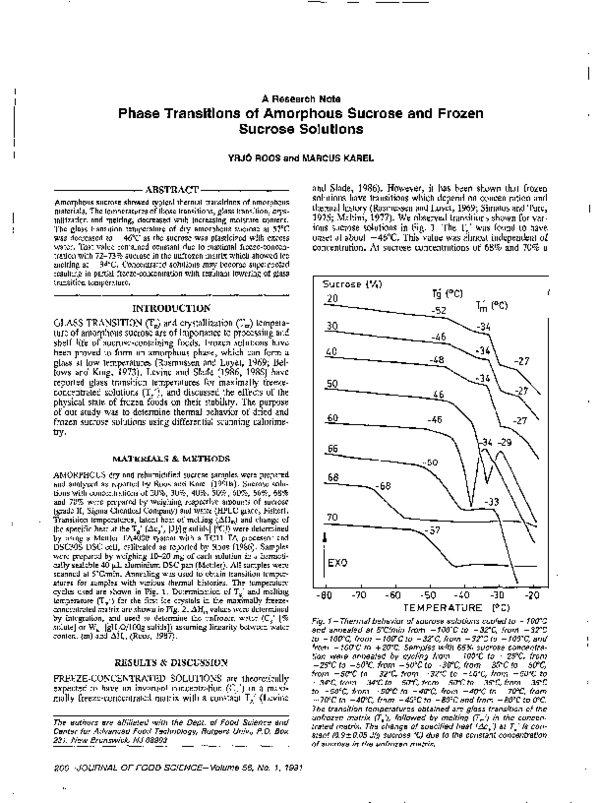 (PDF) Phase Transitions of Amorphous Sucrose and Frozen Sucrose Solutions